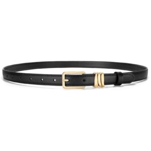 xzqtive women skinny leather belt ladies black thin waist belt for dresses jeans pants with gold buckle and metal loops