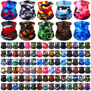 bonuci 100 pcs neck gaiter bulk seamless neck gaiter face coverings breathable elastic headwear bandana for women men (camouflage)