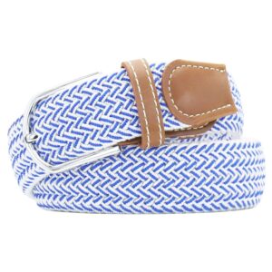 huyfhksd multicolored elastic woven golf belts casual braided stretch belt for men and women, s, white and blue