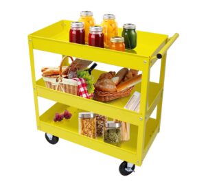 generic 3 tier utility service cart 400 lbs, steel rolling tool cart on wheels,load capacity for mechanic garage warehouse workshop & repair shop,yellow