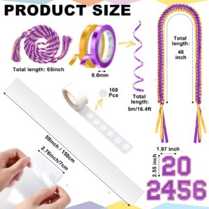 Spakon 13 Pcs Graduation Leis Graduation Candy Lei Kit Class of 2024 with 48 Inch Braided Ribbon 4.92ft PE Bag for Grad Party (Purple, Gold)