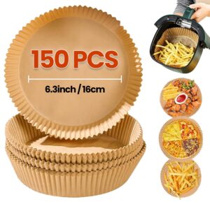 air fryer liners, 150pcs non-stick waterproof liners disposable air fryer liner heat-resistant food grade parchment for roasting cooking microwave (6.3 inch)