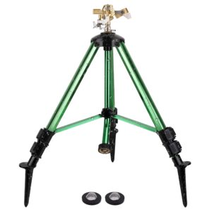 heavy-duty brass impact sprinkler on ground plugtripod base, 360 degree, 0-43 feet large area coverage yard sprinkler, adjustable height 16-37” water sprinkler for lawn for lawn/yard/garden