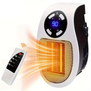 mik-nana 500w space heater, wall outlet electric space heater as seen on tv with adjustable thermostat and timer and led display, compact for office dorm room