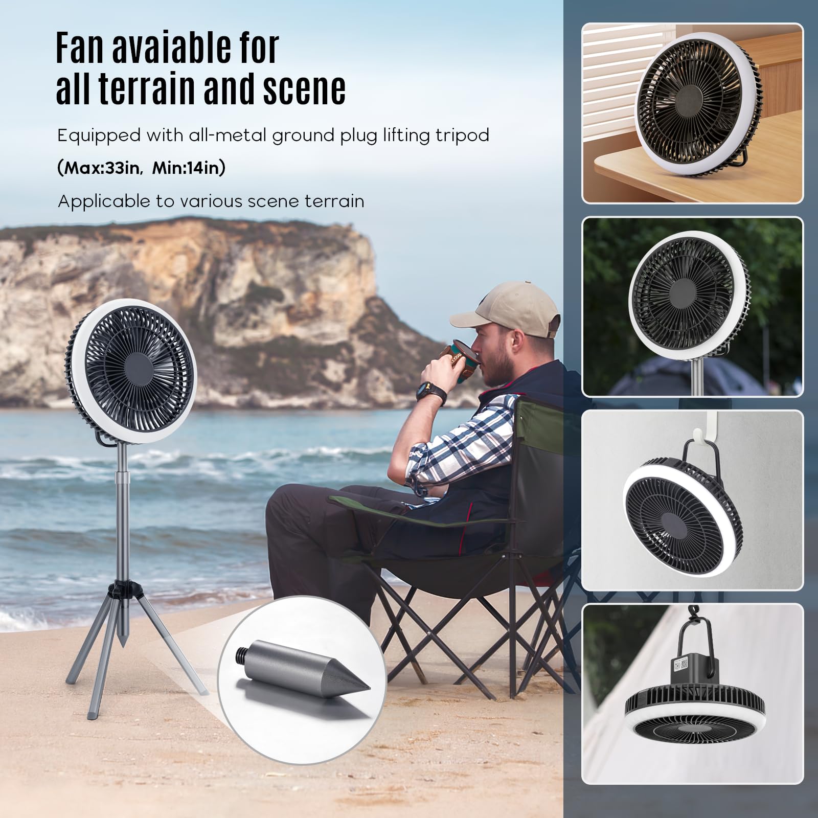 Lixada 5in1 Portable Standing Fan with Light-Outdoor Fan with APP control,10000mAh Rechargeable Portable Camping Fan with LED lantern，Hanging Hook for Tents, Cordless USB Desk Fan