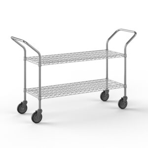 18" w x 48" l x 36" h chrome heavy duty utility cart | 2-tier | nsf commercial storage rack mobile unit | storage and mobility solution for your business