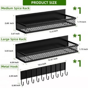 Umomi Magnetic Spice Rack for Refrigerator, 3 Pack Magnetic Shelf for Refrigerator, Moveable Fridge Magnetic Spice Racks with 10-Hook Rack for Kitchen Organizers and Storage