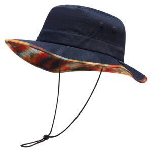 uvsai upf 50+ foldable sun hat patterned under brim bucket hats for summer hiking fishing beach safari men women navy