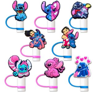 8pcs cartoon straw cover toppers, 10mm reusable straw cover caps, drinking dust proof straw tips lids for tumbles cups accessories (cartoon)