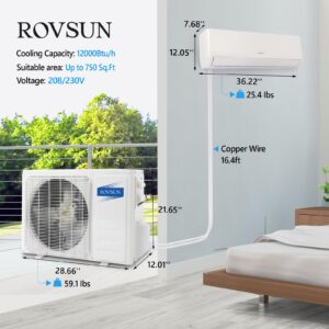 ROVSUN 12,000 BTU WIFI Enabled 23 SEER Mini Split AC/Heating System with Inverter, 230V Ductless Split System Air Conditioner w/Pre-Charged Condenser, Heat Pump & Installation Kit, Works with Alexa