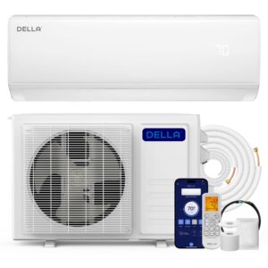 della econo series 16500 btu mini split air conditioner 17 seer2 cools up to 1000 sq. ft, works with alexa, wifi enabled ac & heater ductless inverter system with heat pump, 16ft installation kit