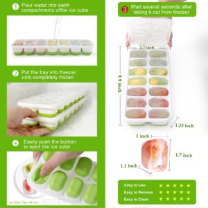 Ice Cube Tray with Lid,Easy Release14 ices,Silicone ice cube tray with Spill-Resistant Removable Lid,Ice Cube Trays for Freezer,Ice Cube Tray with lid for Drinks,Baby Food,BPA Free Ice cube tray