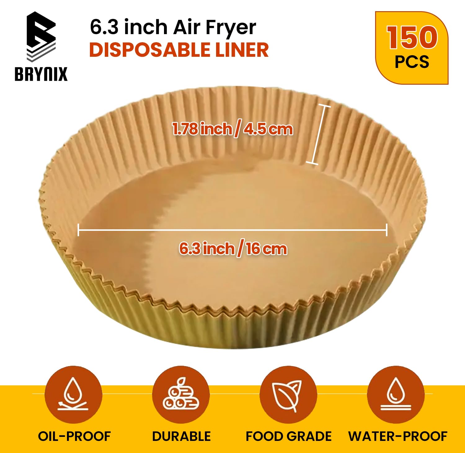 Air Fryer Liners, 150Pcs Non-Stick Waterproof Liners Disposable Air Fryer Liner Heat-Resistant Food Grade Parchment for Roasting Cooking Microwave (6.3 Inch)