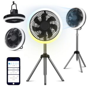 lixada 5in1 portable standing fan with light-outdoor fan with app control,10000mah rechargeable portable camping fan with led lantern，hanging hook for tents, cordless usb desk fan