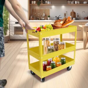 Generic 3 Tier Utility Service Cart 400 lbs, Steel Rolling Tool Cart on Wheels,Load Capacity for Mechanic Garage Warehouse Workshop & Repair Shop,Yellow