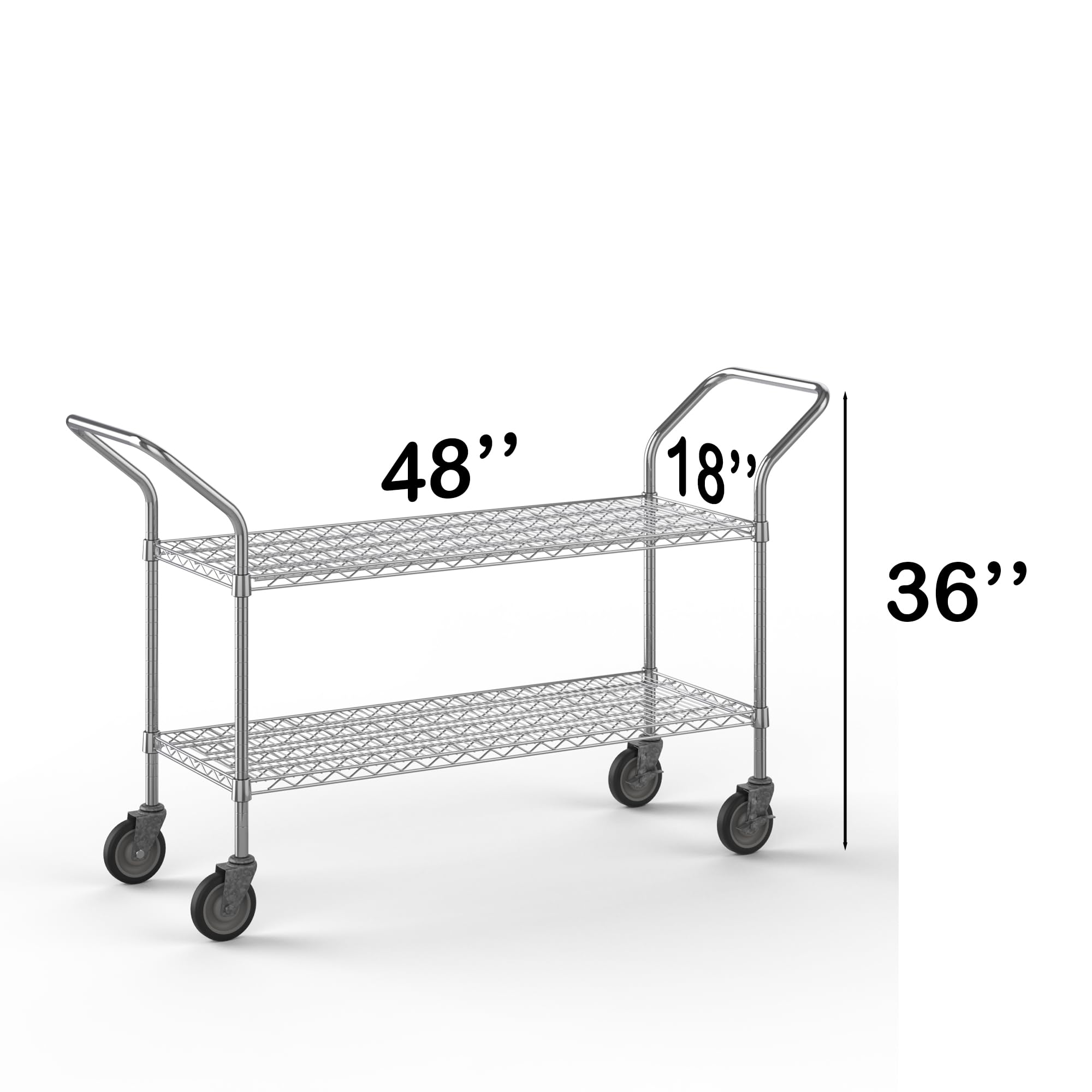 18" W x 48" L x 36" H Chrome Heavy Duty Utility Cart | 2-Tier | NSF Commercial Storage Rack Mobile Unit | Storage and Mobility Solution for Your Business