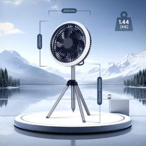 Lixada 5in1 Portable Standing Fan with Light-Outdoor Fan with APP control,10000mAh Rechargeable Portable Camping Fan with LED lantern，Hanging Hook for Tents, Cordless USB Desk Fan