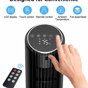 Abolee Tower Fan for Bedroom, 23ft/s Desk Fan with Remote, 70° Oscillating Desk Fan, 4 Speeds, 4 Modes,12Timer, 2024 New 13'' Bladeless Portable Fan for Bedroom Office Home Black