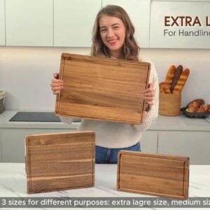 KOLWOVEN Wood Cutting Boards for Kitchen - Set of 3, Wooden Cutting Board Set with Holder for Chopping Meat, Cheese, Fruits, Vegetables, Knife Friendly Serving Tray