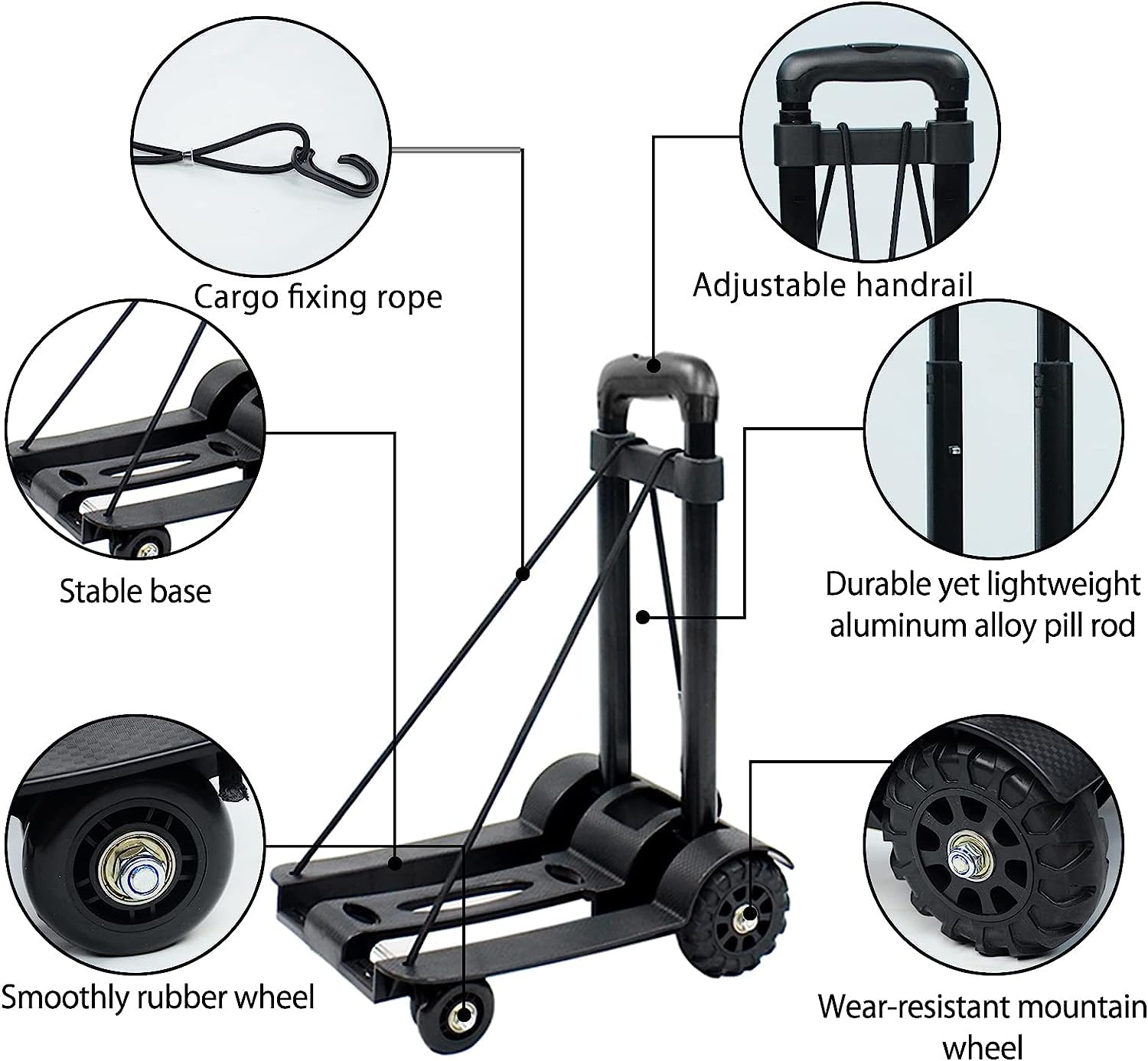 Hand Truck Dolly with 4-Wheels Folding Trolley Compact Luggage Cart for Travel, Moving and Office Use