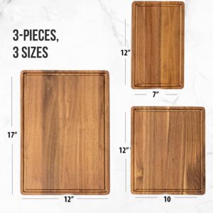 KOLWOVEN Wood Cutting Boards for Kitchen - Set of 3, Wooden Cutting Board Set with Holder for Chopping Meat, Cheese, Fruits, Vegetables, Knife Friendly Serving Tray