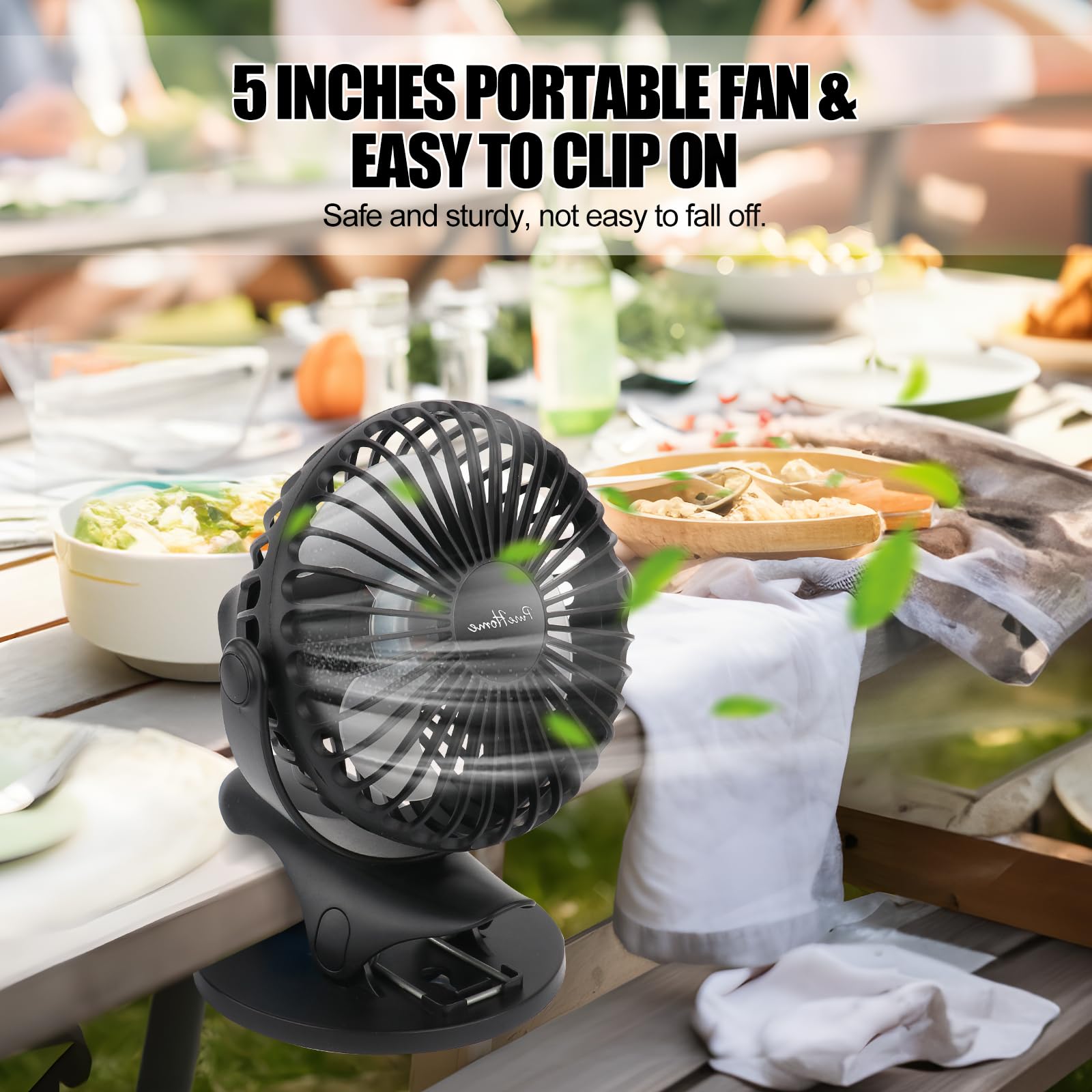 Portable Clip Fan Battery Operated,3 Speeds USB Rechargeable Mini Table Fan with Strong Airflow,360°Rotation Ultra Quiet Personal Desk Fan for Home Office Bedroom Dorm Stroller Camping(Black)