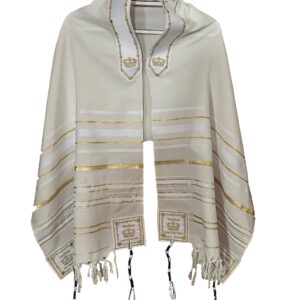 Shofars From Afar White Gold Messianic Tallit Talit Prayer Shawl 72" x 22" Yeshua King of Kings - Designed by Dr. Rick & Joyce Kurnow