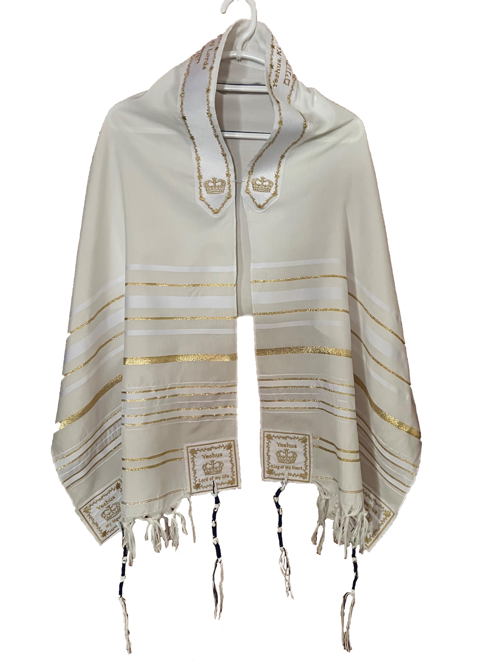 Shofars From Afar White Gold Messianic Tallit Talit Prayer Shawl 72" x 22" Yeshua King of Kings - Designed by Dr. Rick & Joyce Kurnow