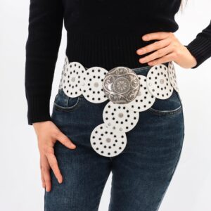 Dazzleimart Hollow Disc Belt Western Style Exaggerated Cowboy Wide Disc Belt Metal Buckle Vintage Soft Belt for Women