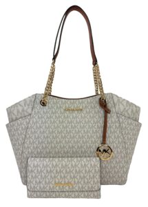 michael kors jet set travel large chain shoulder tote bundled with trifold wallet (vanilla)