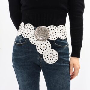 Dazzleimart Hollow Disc Belt Western Style Exaggerated Cowboy Wide Disc Belt Metal Buckle Vintage Soft Belt for Women