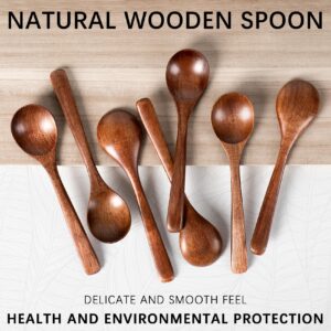 Hefild 7 PCS Wooden Spoons for Eating, 7 inch Wooden Honey Spoons for Tea, Wooden Teaspoons for Stirring Coffee, Hard Wood Table Spoons for Cooking, Small Serving Spoons for Soup, Desserts & Cereal