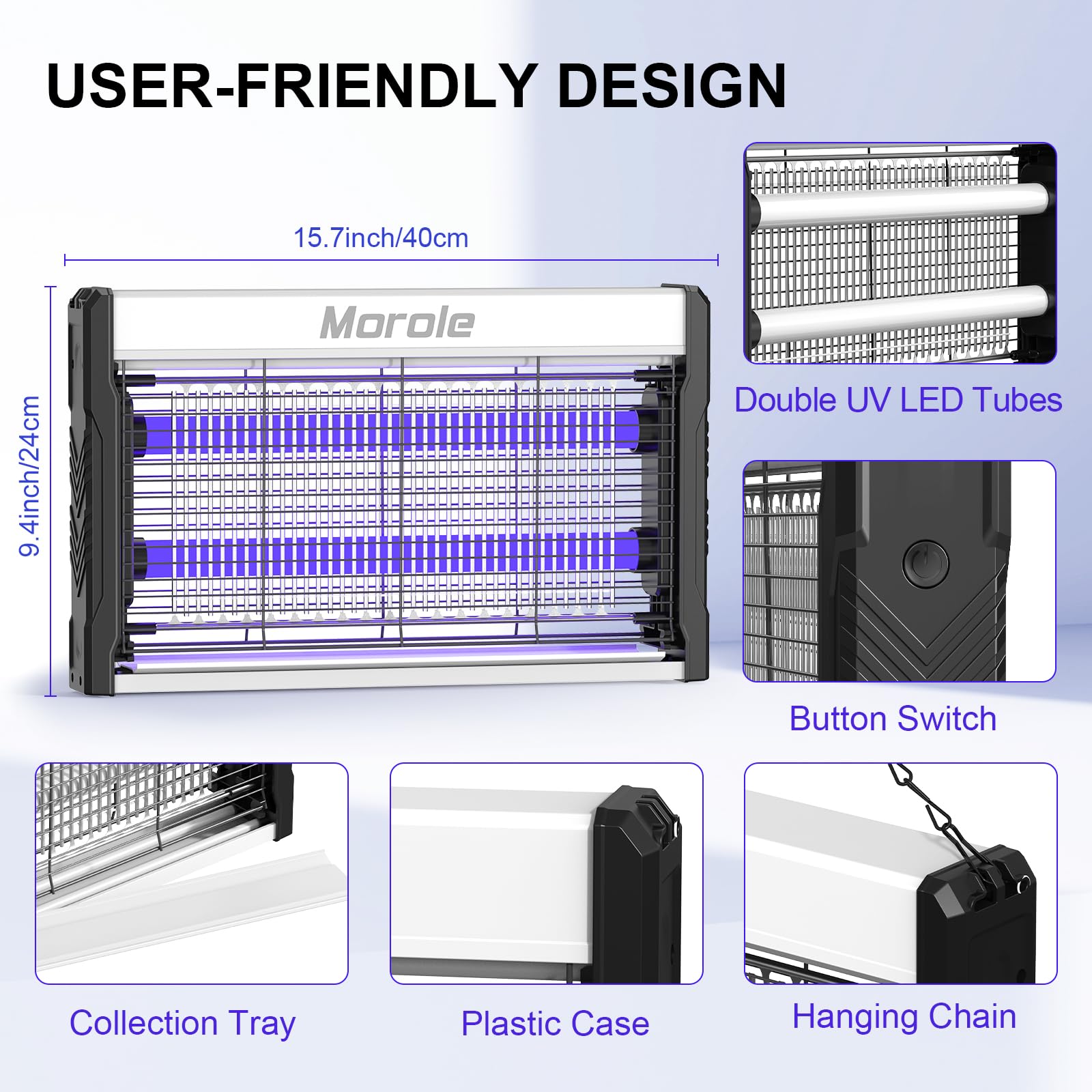 Electric Bug Zapper, 3200V Mosquito Zapper Indoor Outdoor, Electric Fly Zapper with Removable Tray, USB Charging Flying Insect Killer, Mosquito Repellent for Outdoor Living Room Kitchen Courtyard