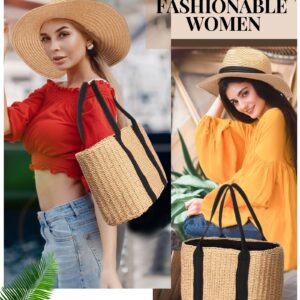 Glitopper 4 Pcs Straw Bag Woven Bag and Rattan Wicker Hat Tassel Earrings Set Summer Tote Handbag for Woman Vacation Boho Accessories