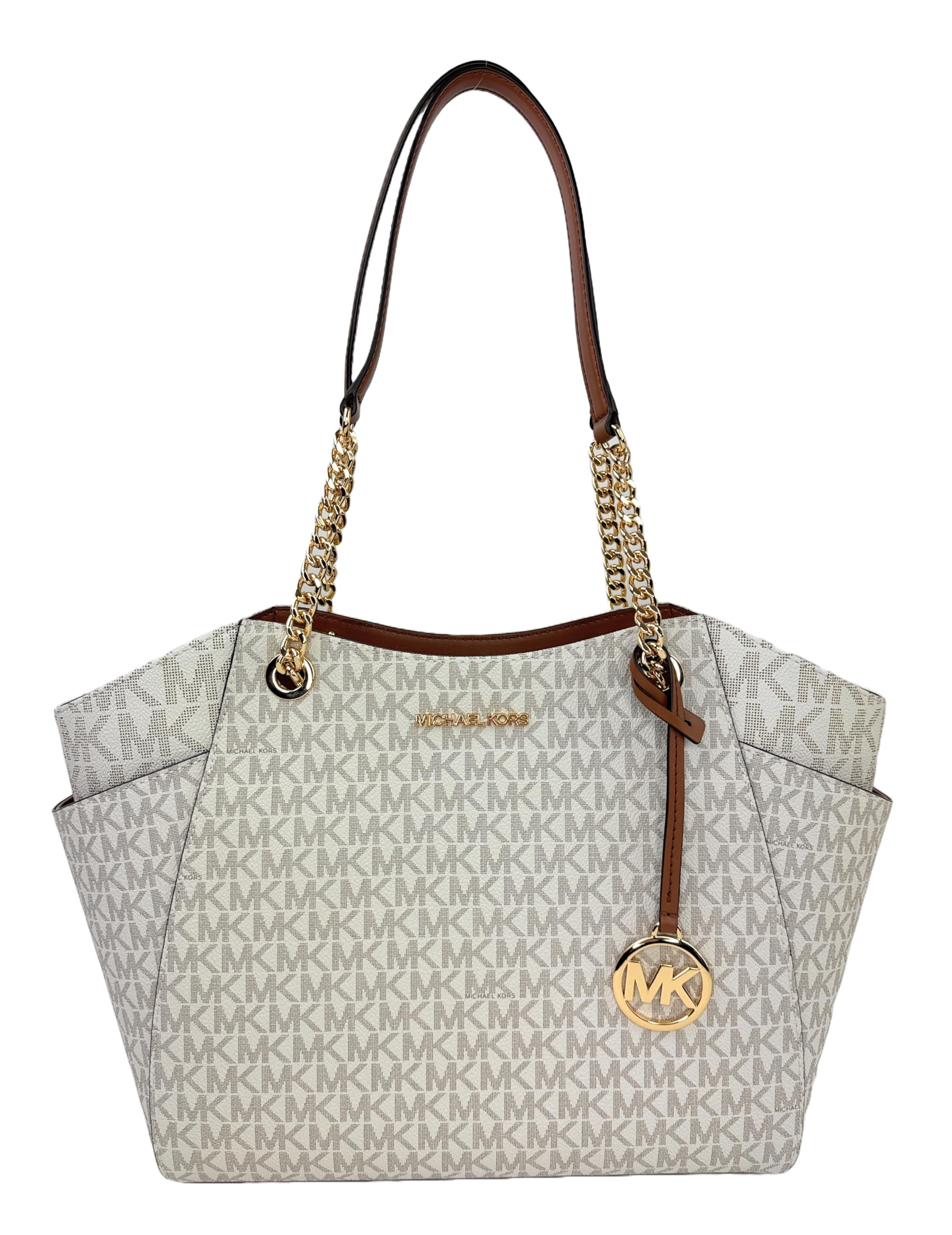 Michael Kors Jet Set Travel Large Chain Shoulder Tote bundled with Trifold Wallet (Vanilla)