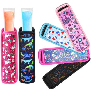 popsicle holder for kids, 6 pieces ice pop neoprene insulator sleeves, freeze pops neoprene sleeves, cute ice sleeves holder bag, reusable washable ice popsicle sleeves for boys girls. (multicolor-1)