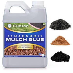 magnum mulch glue (1 gallon) - mulch glue and pea gravel stabilizer, lasts 12-24 months, fast-dry, non-toxic, strong landscape rock glue & gravel glue by fusion chemical