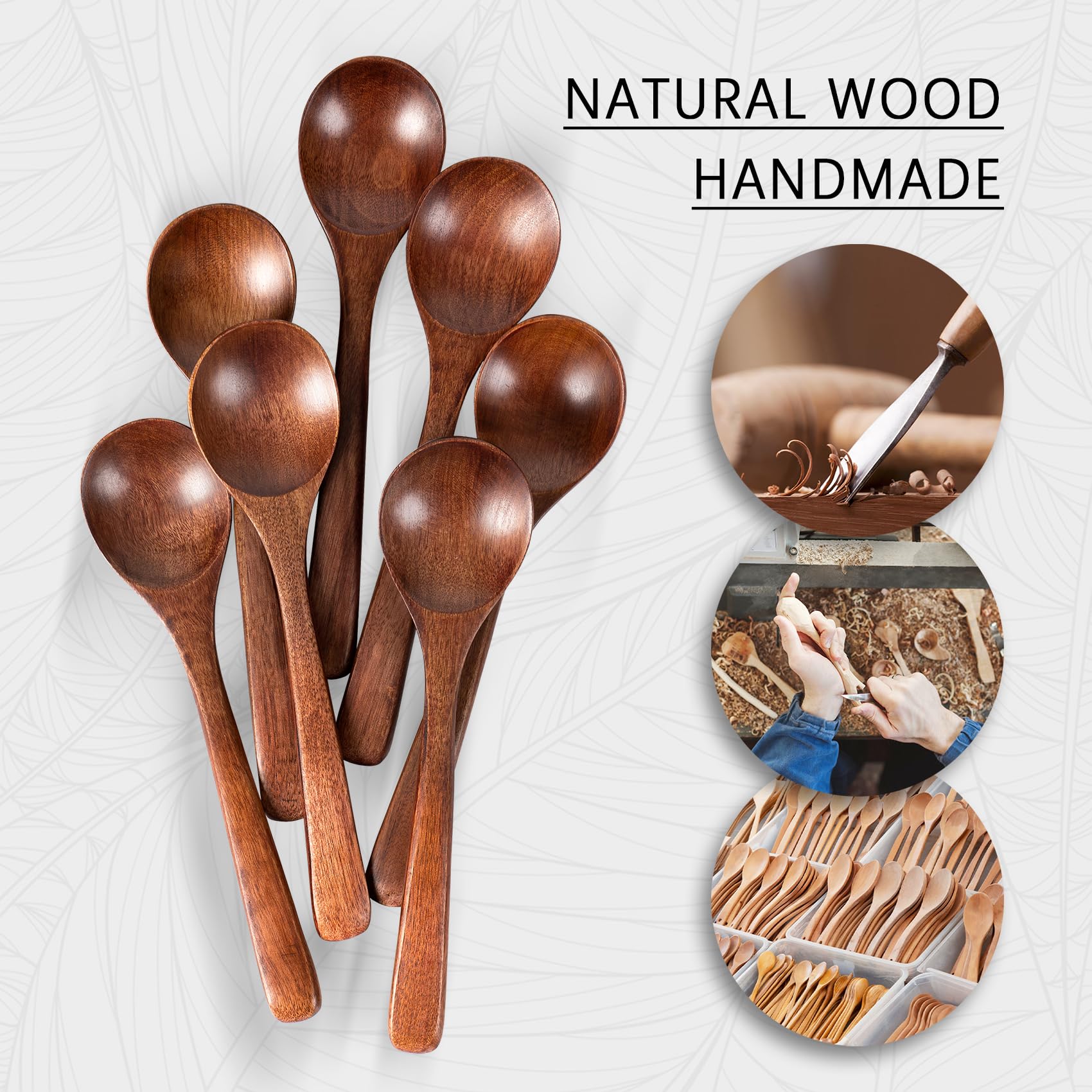 Hefild 7 PCS Wooden Spoons for Eating, 7 inch Wooden Honey Spoons for Tea, Wooden Teaspoons for Stirring Coffee, Hard Wood Table Spoons for Cooking, Small Serving Spoons for Soup, Desserts & Cereal