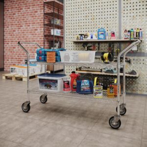 18" W x 48" L x 36" H Chrome Heavy Duty Utility Cart | 2-Tier | NSF Commercial Storage Rack Mobile Unit | Storage and Mobility Solution for Your Business