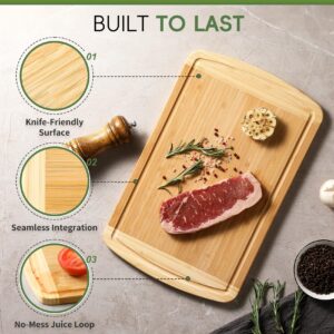 Large Wooden Cutting Board for Kitchen Meal Prep & Serving - Bamboo Cutting Boards with Juice Groove Side Handles, Charcuterie & Chopping Butcher Block - 100% Organic Bamboo, Pre Oiled, 16" x 10"