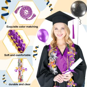 Spakon 13 Pcs Graduation Leis Graduation Candy Lei Kit Class of 2024 with 48 Inch Braided Ribbon 4.92ft PE Bag for Grad Party (Purple, Gold)