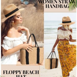 Glitopper 4 Pcs Straw Bag Woven Bag and Rattan Wicker Hat Tassel Earrings Set Summer Tote Handbag for Woman Vacation Boho Accessories