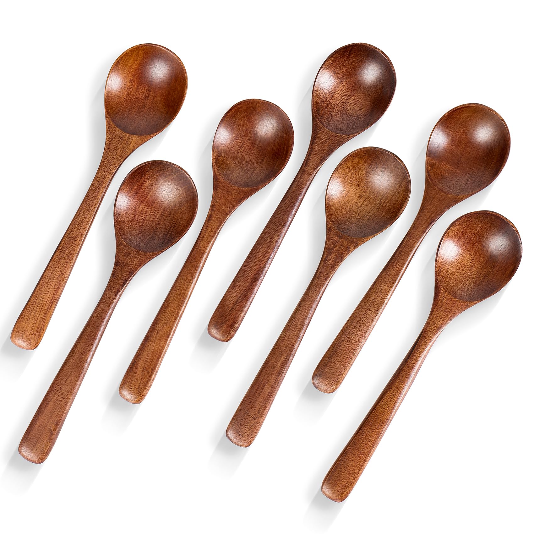 Hefild 7 PCS Wooden Spoons for Eating, 7 inch Wooden Honey Spoons for Tea, Wooden Teaspoons for Stirring Coffee, Hard Wood Table Spoons for Cooking, Small Serving Spoons for Soup, Desserts & Cereal