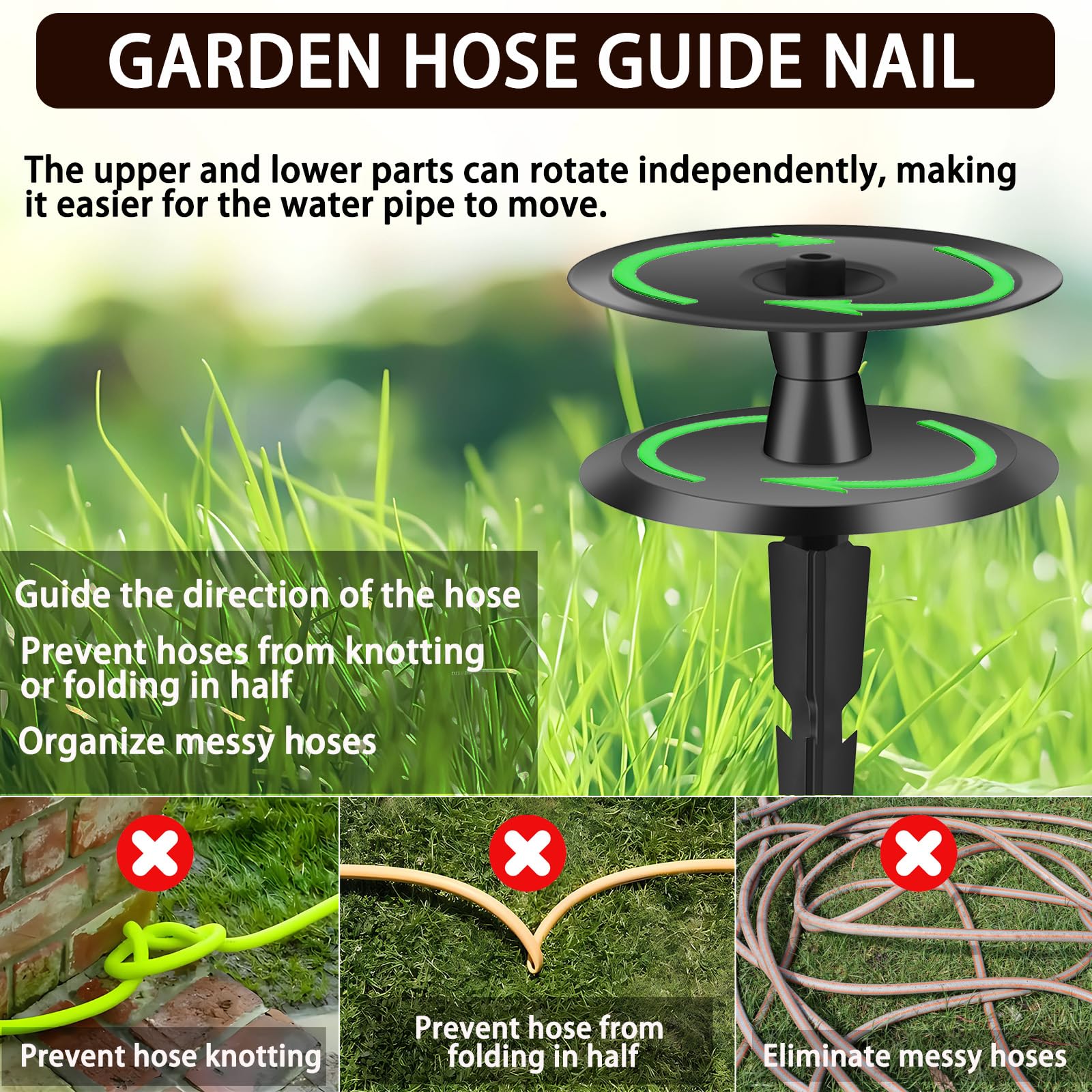 2 PCS Garden Hose Guide Spike,Hose Guide Stake Heavy Duty Pure Metal Hose Roller Guide,Keep Flowering Hose Out of Flower Beds,Rustproof Coated Garden Hose Stake for Yard,Lawn Hose Roller Support