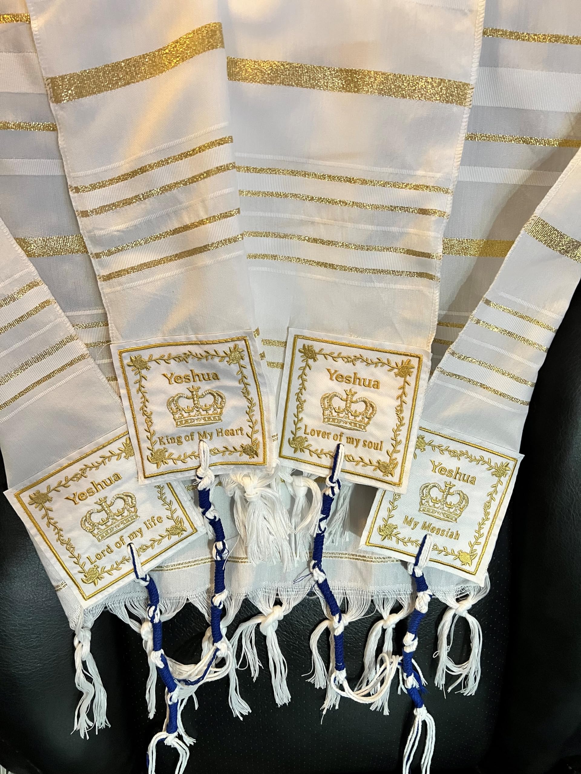 Shofars From Afar White Gold Messianic Tallit Talit Prayer Shawl 72" x 22" Yeshua King of Kings - Designed by Dr. Rick & Joyce Kurnow