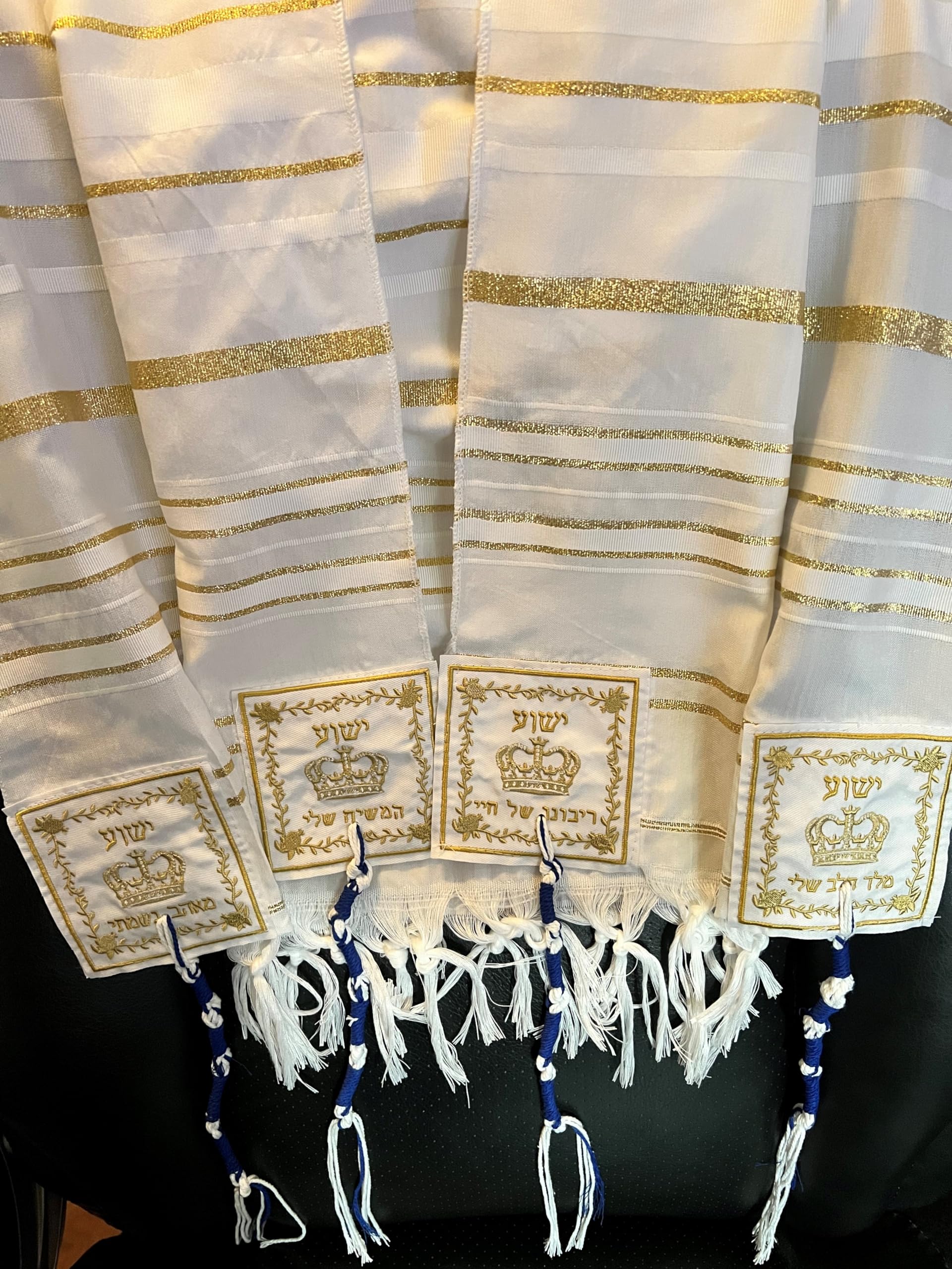 Shofars From Afar White Gold Messianic Tallit Talit Prayer Shawl 72" x 22" Yeshua King of Kings - Designed by Dr. Rick & Joyce Kurnow