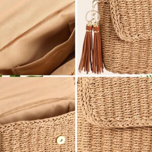 Glitopper 5 Pcs Women Beach Hat and Straw Crossbody Bag Rattan Earrings Sunglasses Summer Shoulder Bag for Summer Beach