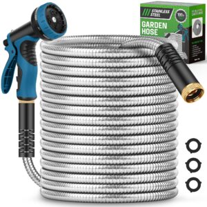 advinski garden hose 100ft, water hose with 10 function nozzle, garden hose metal with leak-proof connectors, no-kink, lightweight, puncture-proof, pet-proof, sturdy, 550psi, hose for outdoor, yard