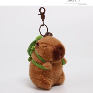 HSYHERE Men Women Interesting Funny Cute Stylish Wearing Strawberry Chicken Hat Soft Plush Capybara Keychain Key Ring, Valentine Lover Christmas New Year Gift Bag Pendant -Tortoise Bag