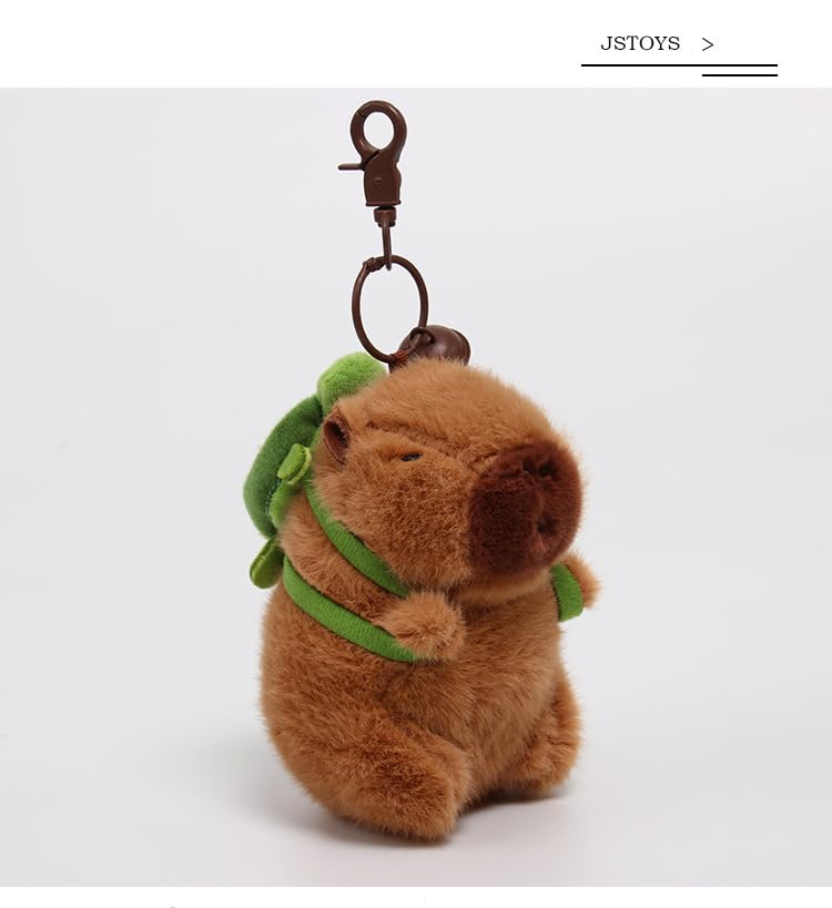 HSYHERE Men Women Interesting Funny Cute Stylish Wearing Strawberry Chicken Hat Soft Plush Capybara Keychain Key Ring, Valentine Lover Christmas New Year Gift Bag Pendant -Tortoise Bag